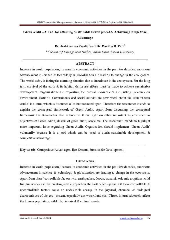 (PDF) Green Audit - A Tool for attaining Sustainable Development ...