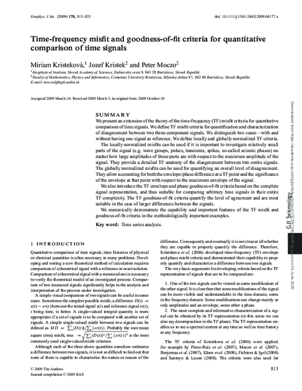 (PDF) Time-frequency misfit and goodness-of-fit criteria for ...
