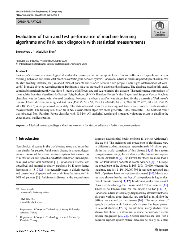 (PDF) Evaluation of train and test performance of machine learning ...