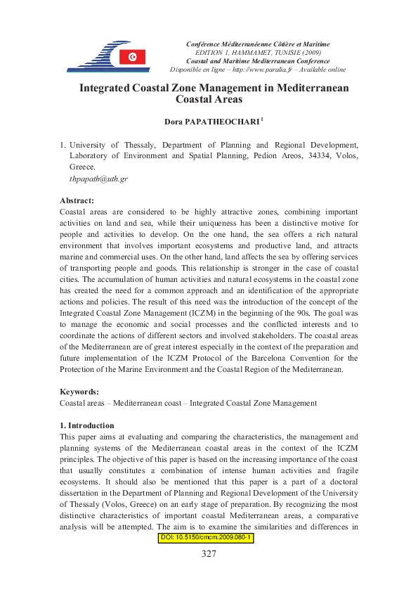 (PDF) Integrated Coastal Zone Management in Mediterranean Coastal Areas