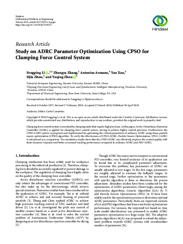 (PDF) Study on ADRC Parameter Optimization Using CPSO for Clamping Force Control System