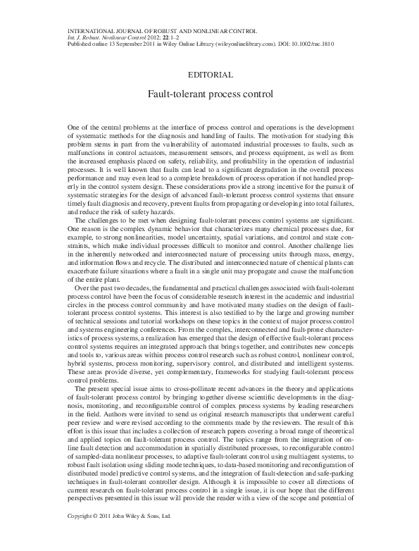 (PDF) Fault‐tolerant process control