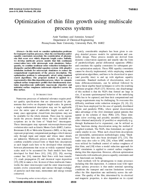 (PDF) Optimization of thin film growth using multiscale process systems