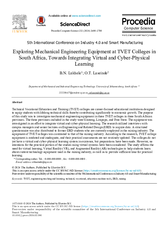 REQUIREMENTS FOR MECHANICAL ENGINEERING AT TVET COLLEGES IN SOUTH ...