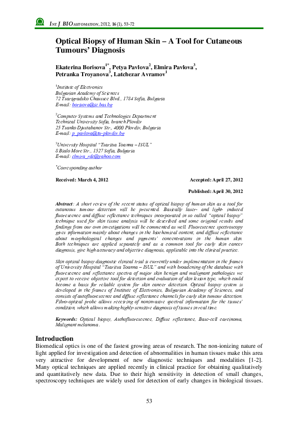 (PDF) Optical Biopsy of Human Skin - A Tool for Cutaneous Tumours ...