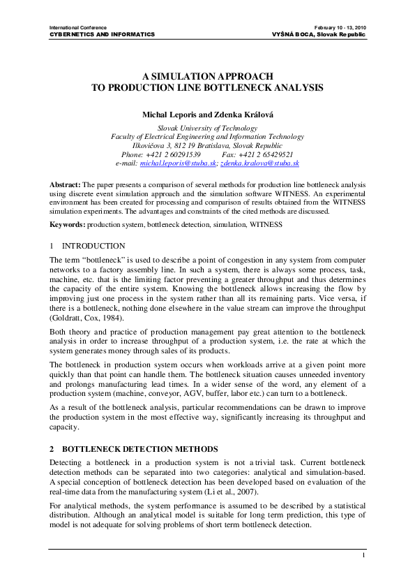 (PDF) A Simulation Approach to Production Line Bottleneck Analysis | Michal Leporis - Academia.edu