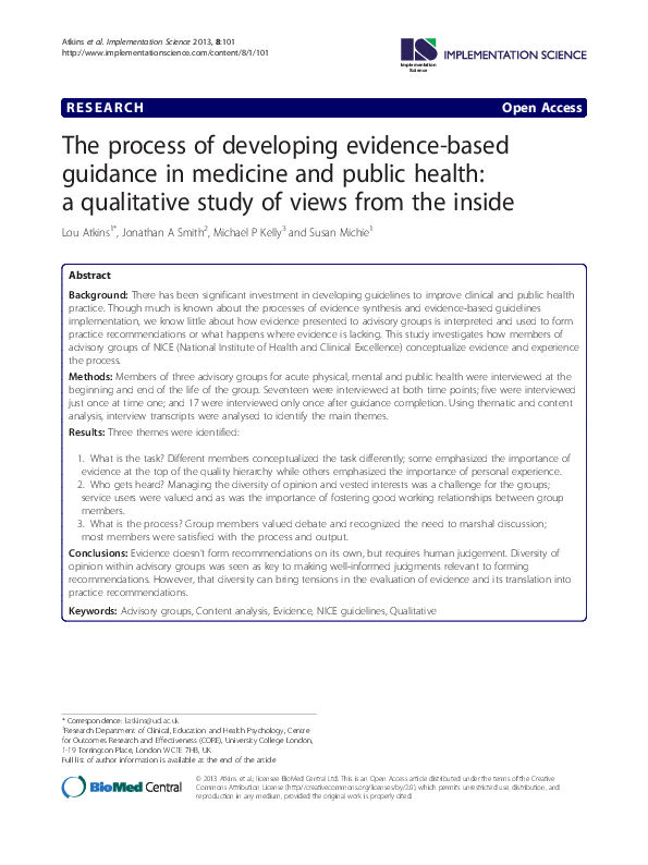 (PDF) The process of developing evidence-based guidance in medicine and public health: a ...