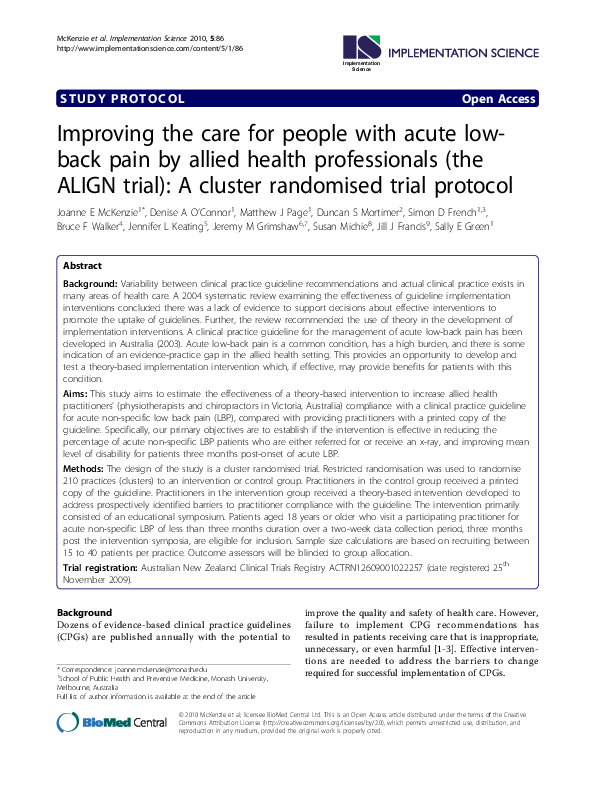 (PDF) Improving the care for people with acute low-back pain by allied health professionals (the ...