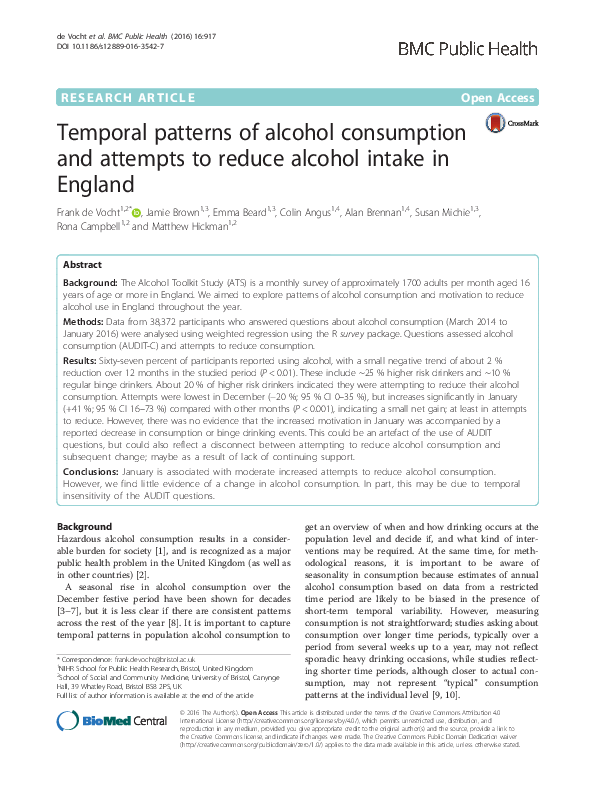 (PDF) Temporal patterns of alcohol consumption and attempts to reduce ...