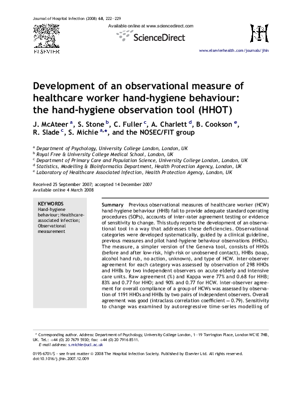 (PDF) Development of an observational measure of healthcare worker hand ...