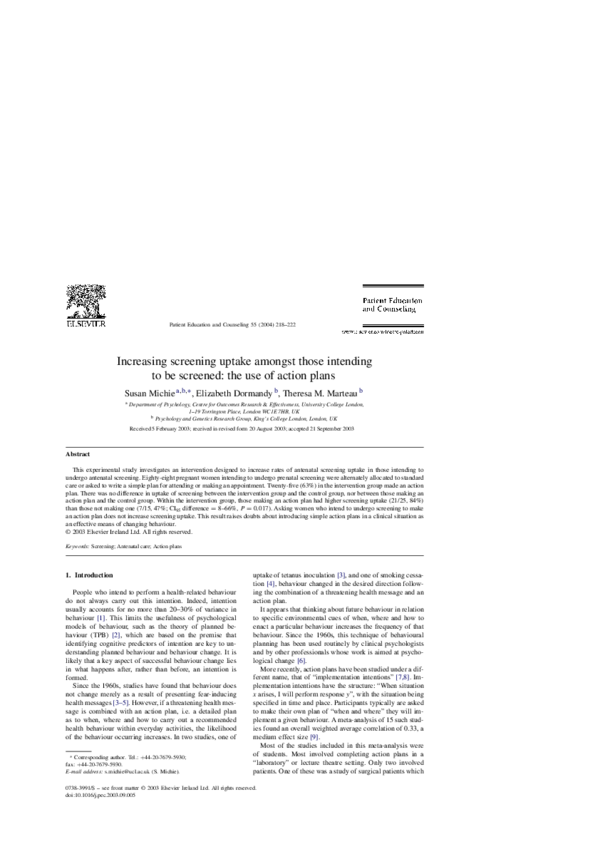 (PDF) Increasing screening uptake amongst those intending to be ...