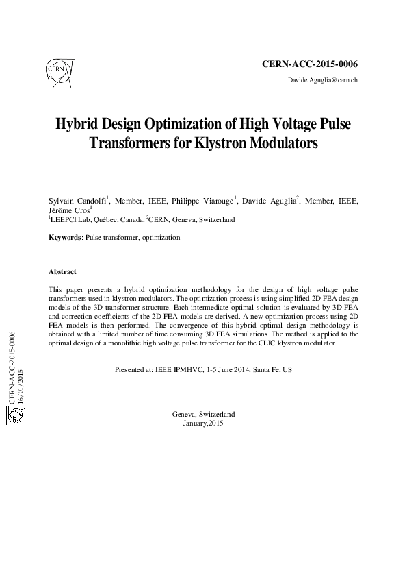 (PDF) Hybrid design optimization of high voltage pulse transformers for Klystron modulators