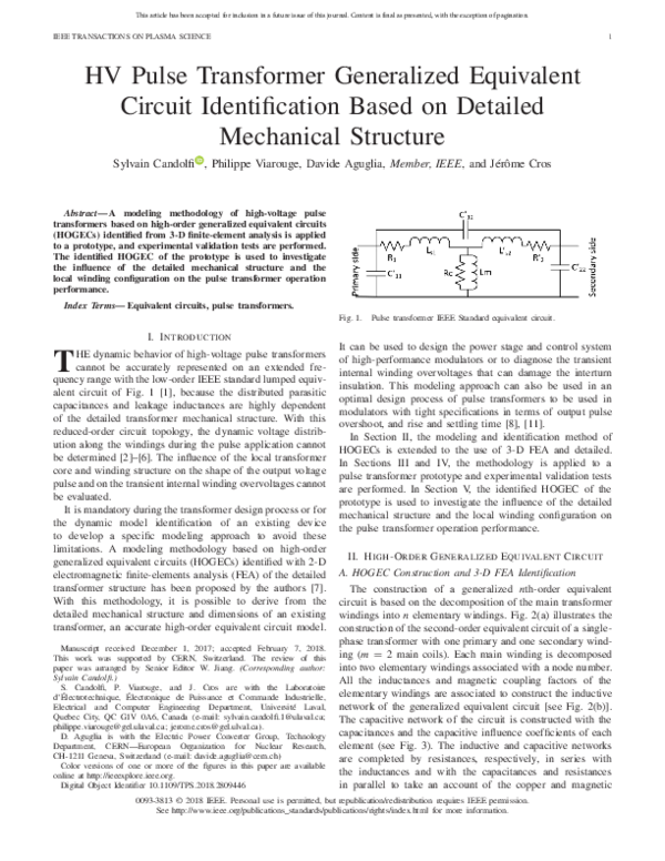 (PDF) HV Pulse Transformer Generalized Equivalent Circuit Identification Based on Detailed ...