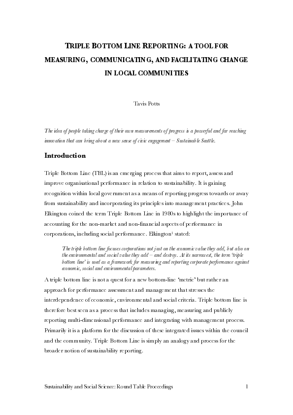(PDF) Triple bottom line reporting: A tool for measuring, communicating ...