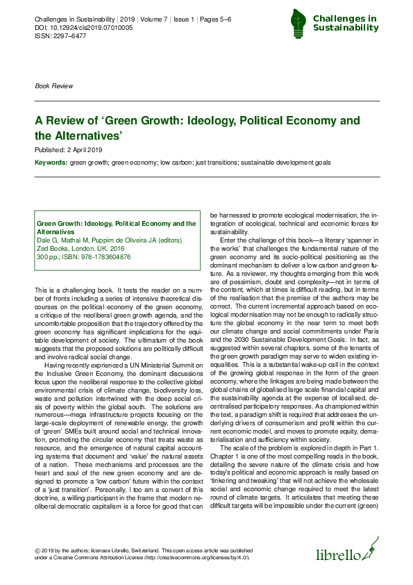 (PDF) A Review of 'Green Growth: Ideology, Political Economy and the ...