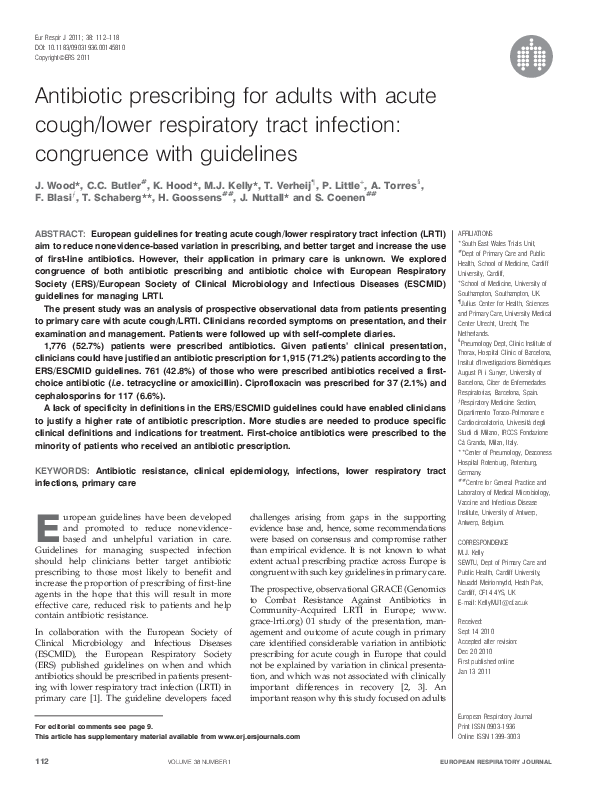 (PDF) Antibiotic prescribing for adults with acute cough/lower respiratory tract infection ...