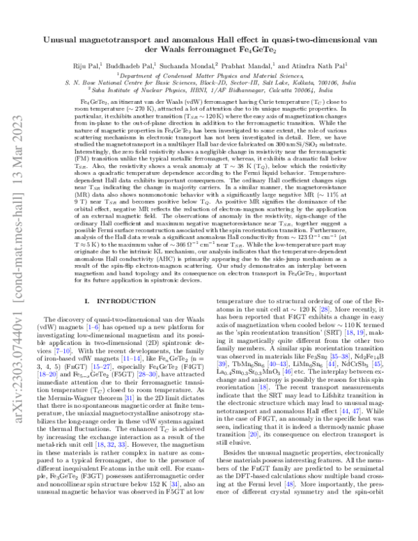 (PDF) Unusual magnetotransport and anomalous Hall effect in quasi-two-dimensional van der Waals ...