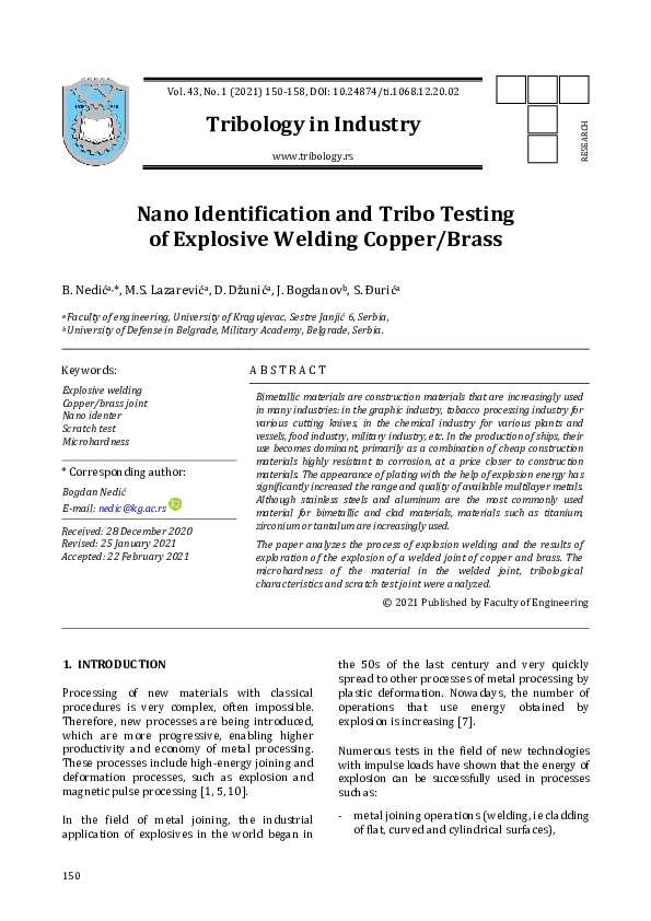 (PDF) Nano Identification and Tribo Testing of Explosive Welding Copper ...