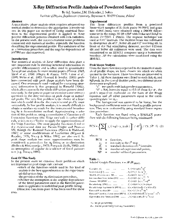 (PDF) X-Ray Diffraction Profile Analysis of Powdered Samples