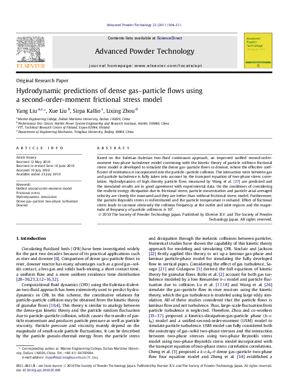 (PDF) Hydrodynamic predictions of dense gas–particle flows using a second-order-moment ...