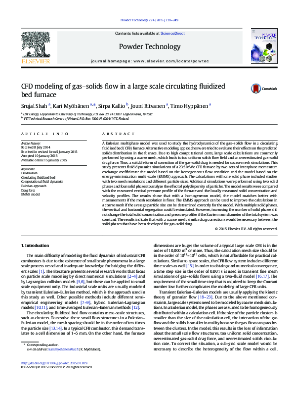 (PDF) CFD modeling of gas–solids flow in a large scale circulating fluidized bed furnace