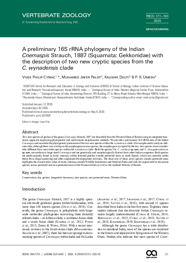 (PDF) A preliminary 16S rRNA phylogeny of the Indian Cnemaspis Strauch ...