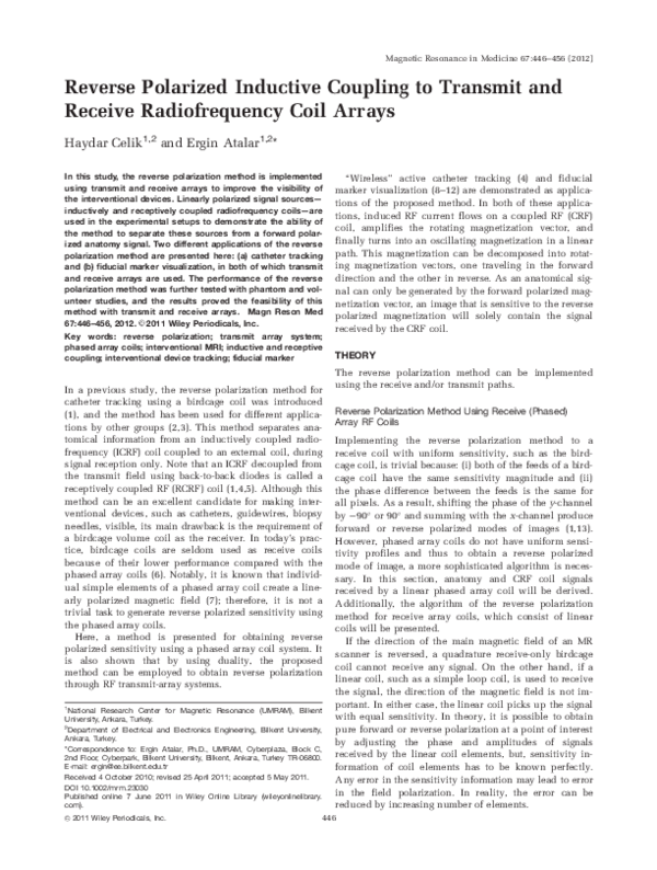 (PDF) Reverse polarized inductive coupling to transmit and receive radiofrequency coil arrays