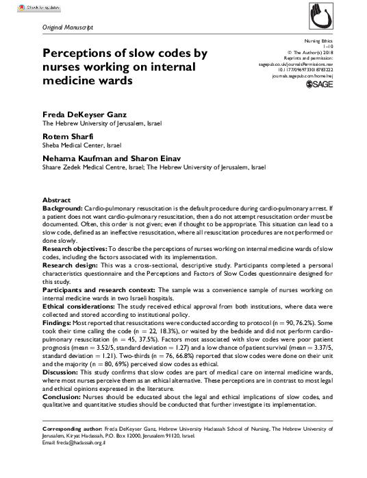 (PDF) Perceptions of slow codes by nurses working on internal medicine ...