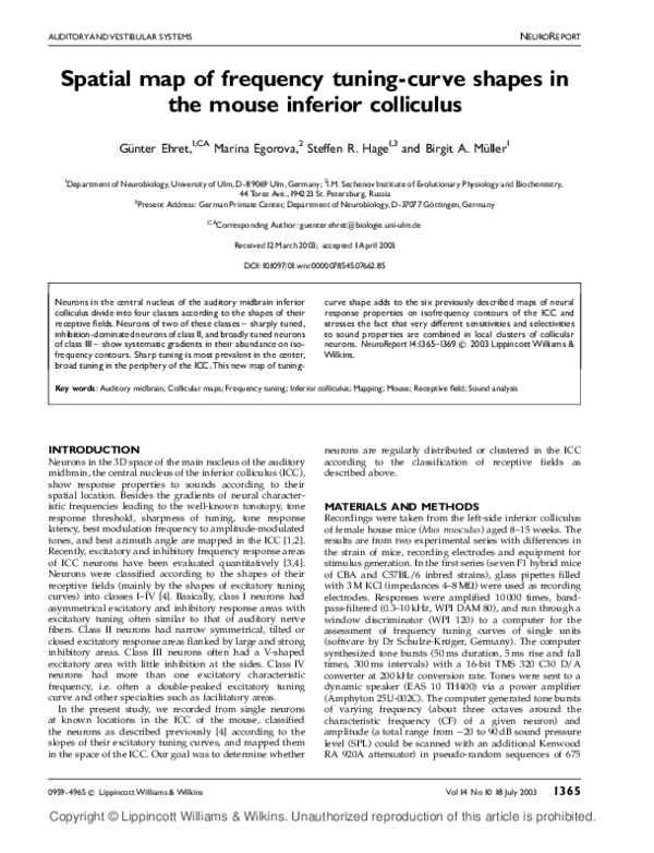 (PDF) Spatial map of frequency tuning-curve shapes in the mouse ...