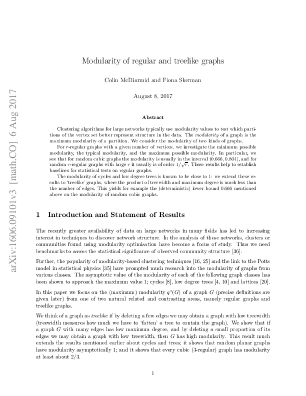 (PDF) Modularity of regular and treelike graphs | Colin McDiarmid ...