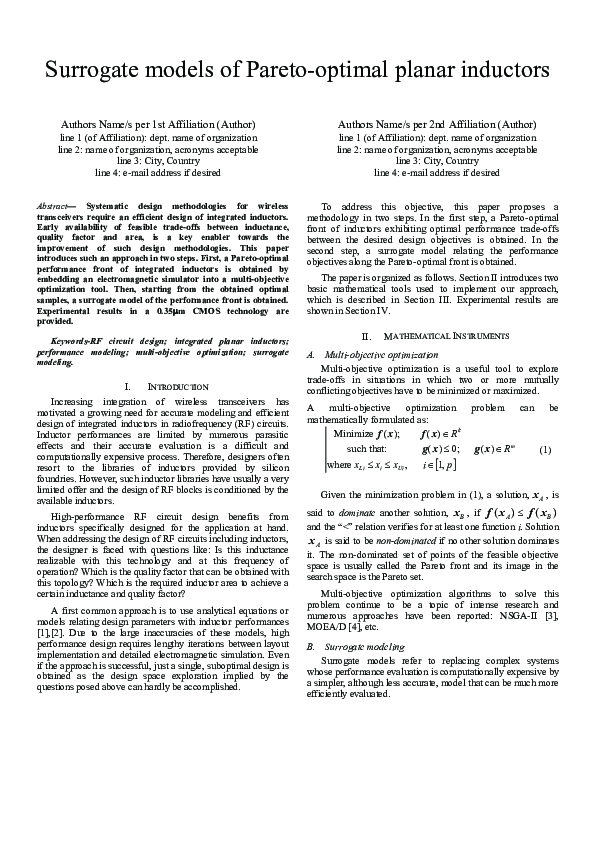 (PDF) Surrogate models of Pareto-optimal planar inductors | Mourad FAKHFAKH - Academia.edu