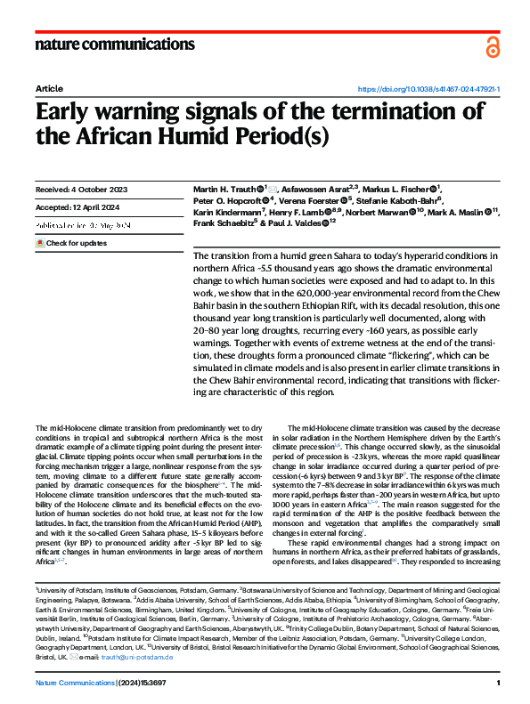 (PDF) Early warning signals of the termination of the African Humid ...