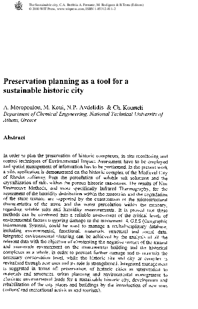 (PDF) Preservation Planning As A Tool For ASustainable Historic City
