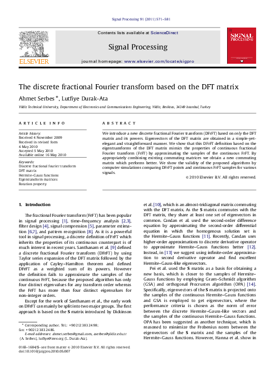 (PDF) The discrete fractional Fourier transform based on the DFT matrix