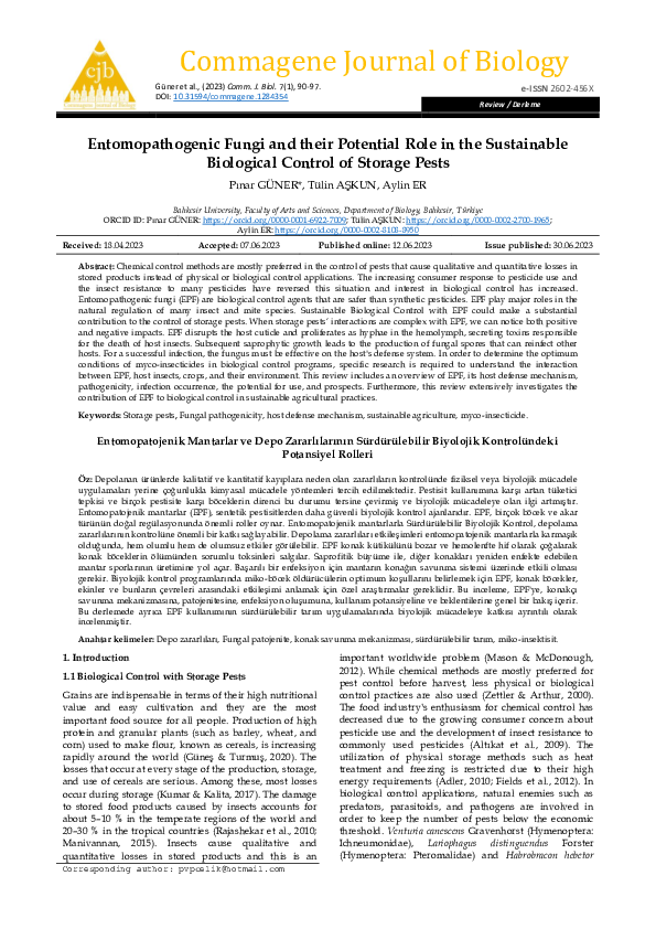 (PDF) Entomopathogenic Fungi and their Potential Role in the Sustainable Biological Control of ...