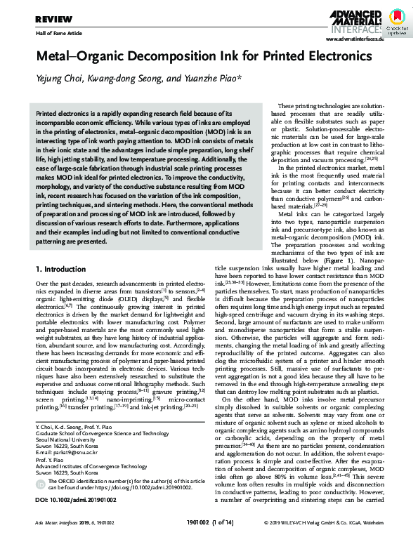 (PDF) Metal−Organic Decomposition Ink for Printed Electronics