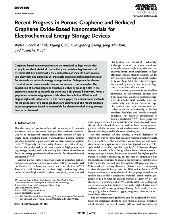 (PDF) Recent Progress in Porous Graphene and Reduced Graphene Oxide ...