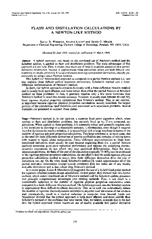 (PDF) Flash and distillation calculations by a Newton-Like method