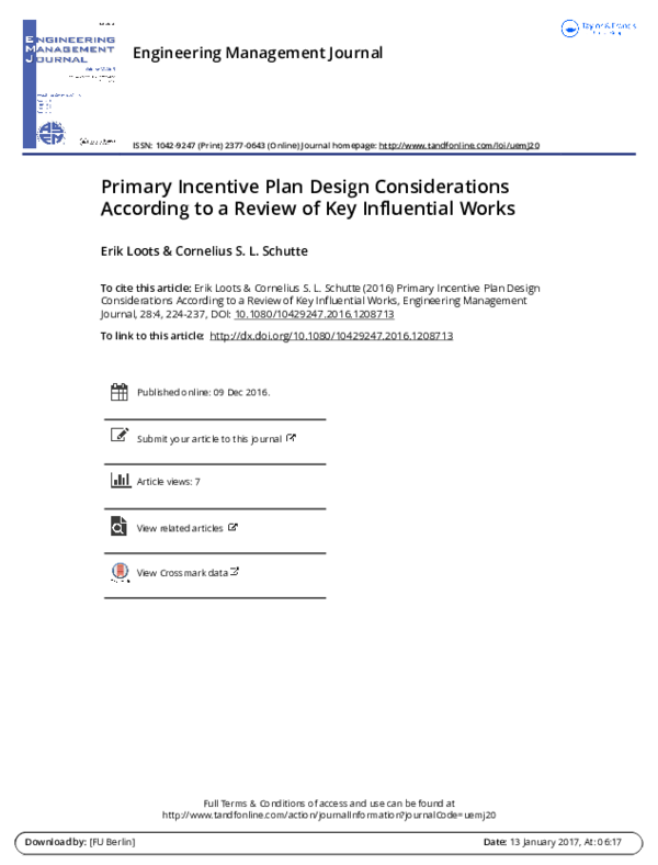 (PDF) Primary Incentive Plan Design Considerations According to a ...