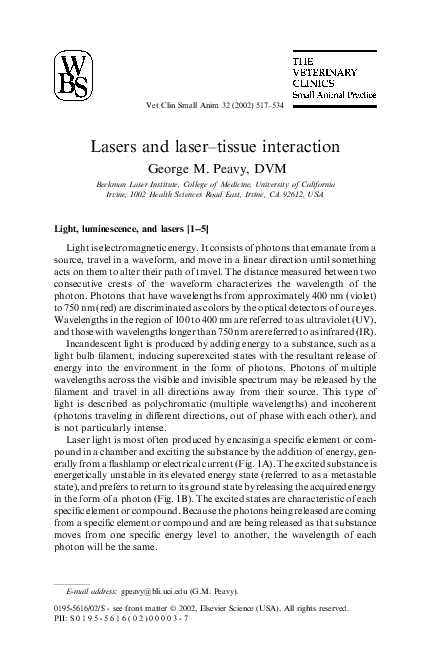 (PDF) Lasers and laser–tissue interaction