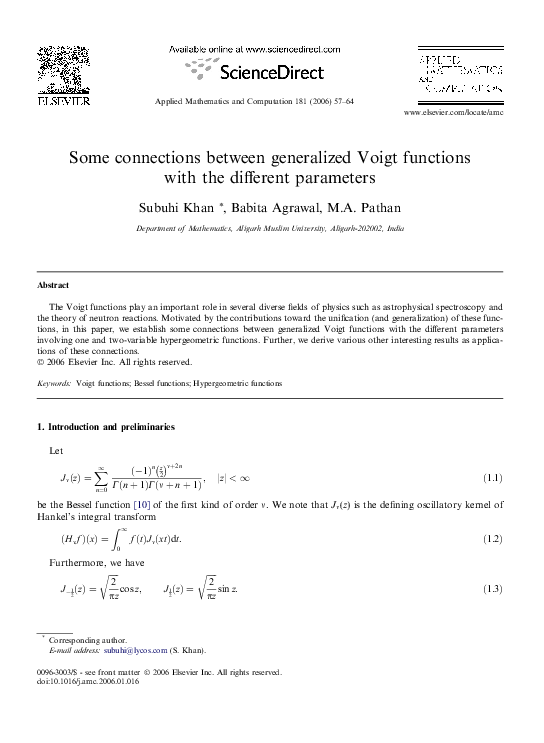 (PDF) Some connections between generalized Voigt functions with the ...