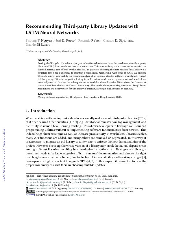 (PDF) Recommending Third-party Library Updates with LSTM Neural Networks