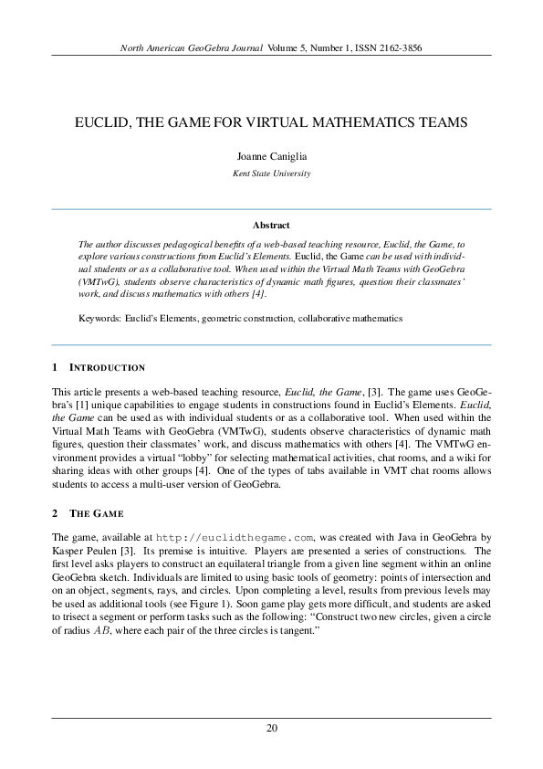 (PDF) Euclid, the Game! for Virtual Mathematics Teams
