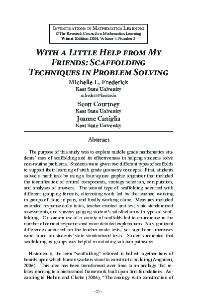 (PDF) With a Little Help from My Friends: Scaffolding Techniques in Problem Solving