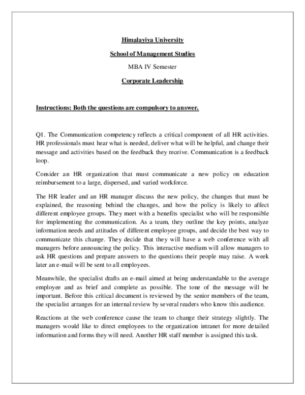 (PDF) Assignment Corporate Leadership