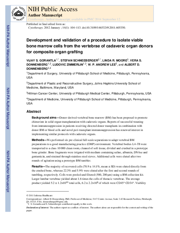 (PDF) Development and validation of a procedure to isolate viable bone ...