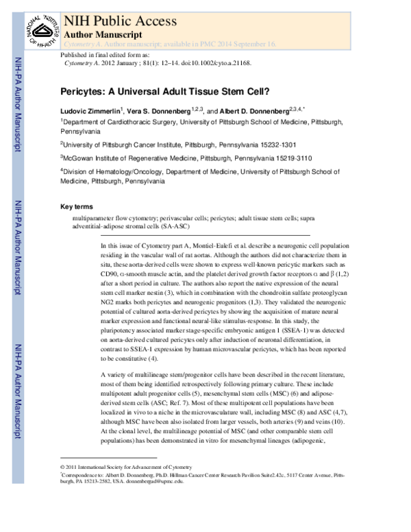 (PDF) Pericytes: A universal adult tissue stem cell?