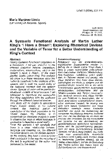 (PDF) A systemic functional analysis of Martin Luther King’s ‘I have a ...