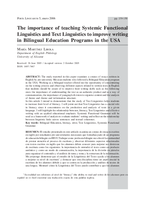 (PDF) The importance of teaching Systemic Functional Linguistics and Text Linguistics to improve ...