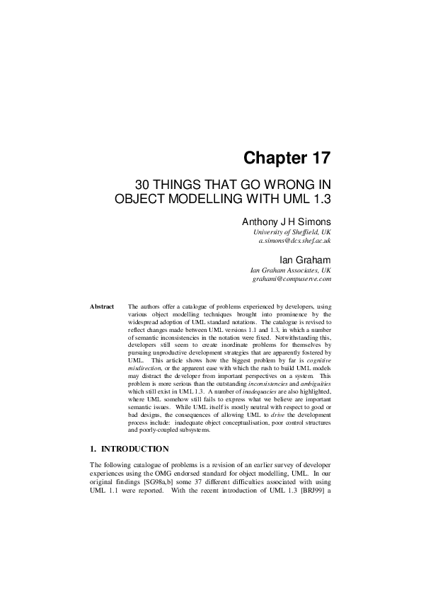 (PDF) Chapter 17 30 THINGS THAT GO WRONG IN OBJECT MODELLING WITH UML 1.3